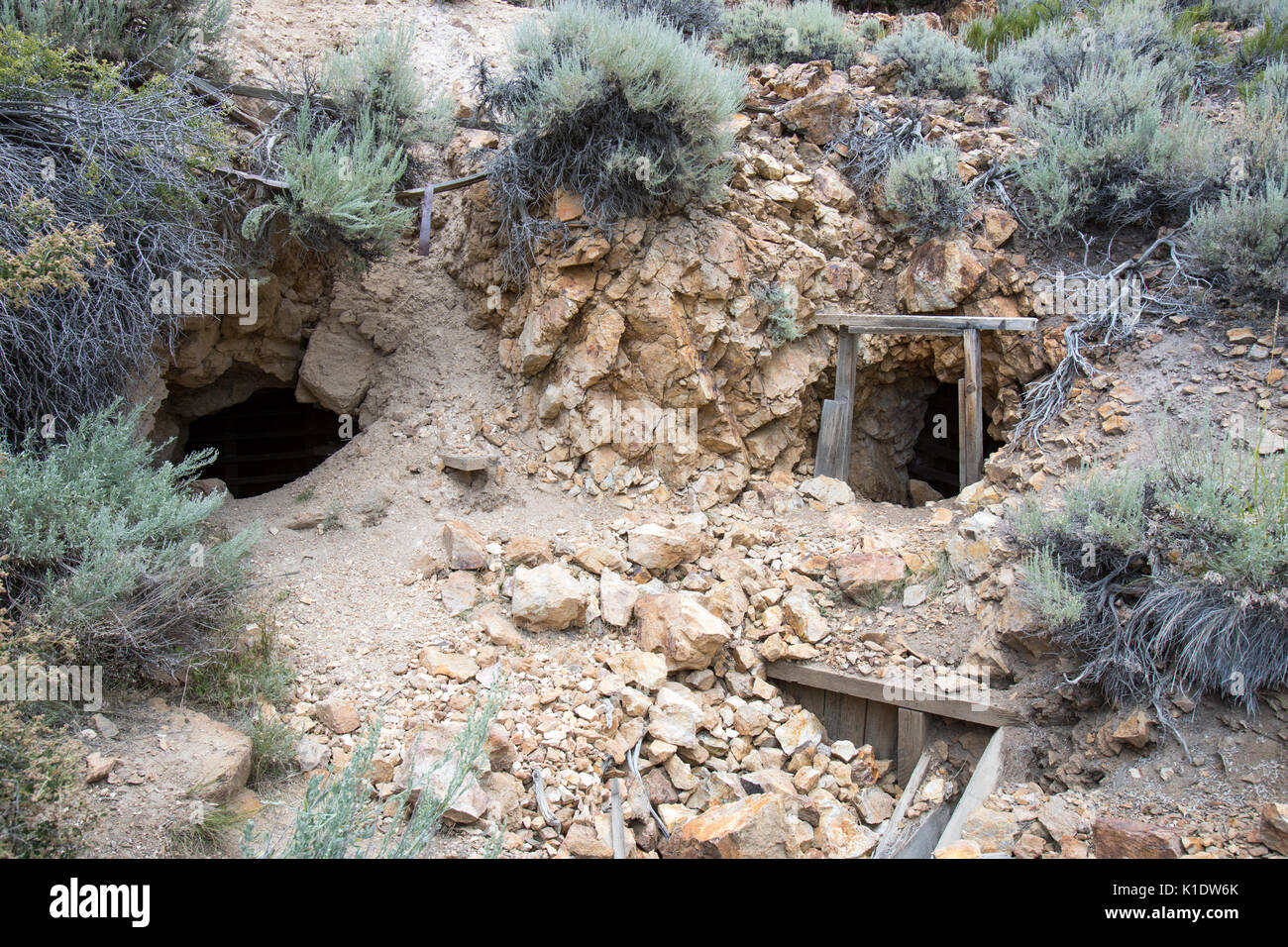 Entrances to gold mine shaft at Masonic-Chemung mine Stock Photo - Alamy