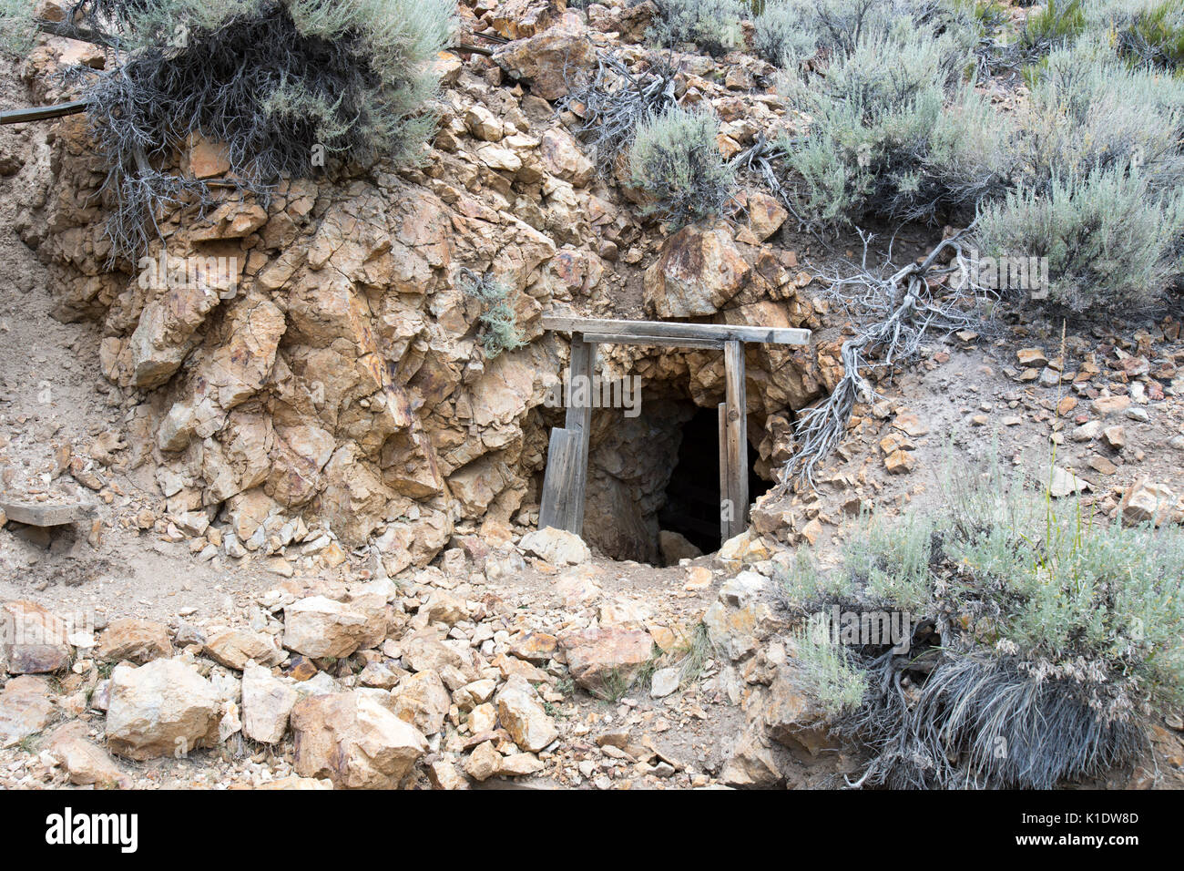 Entrance to gold mine shaft at Masonic-Chemung mine Stock Photo - Alamy