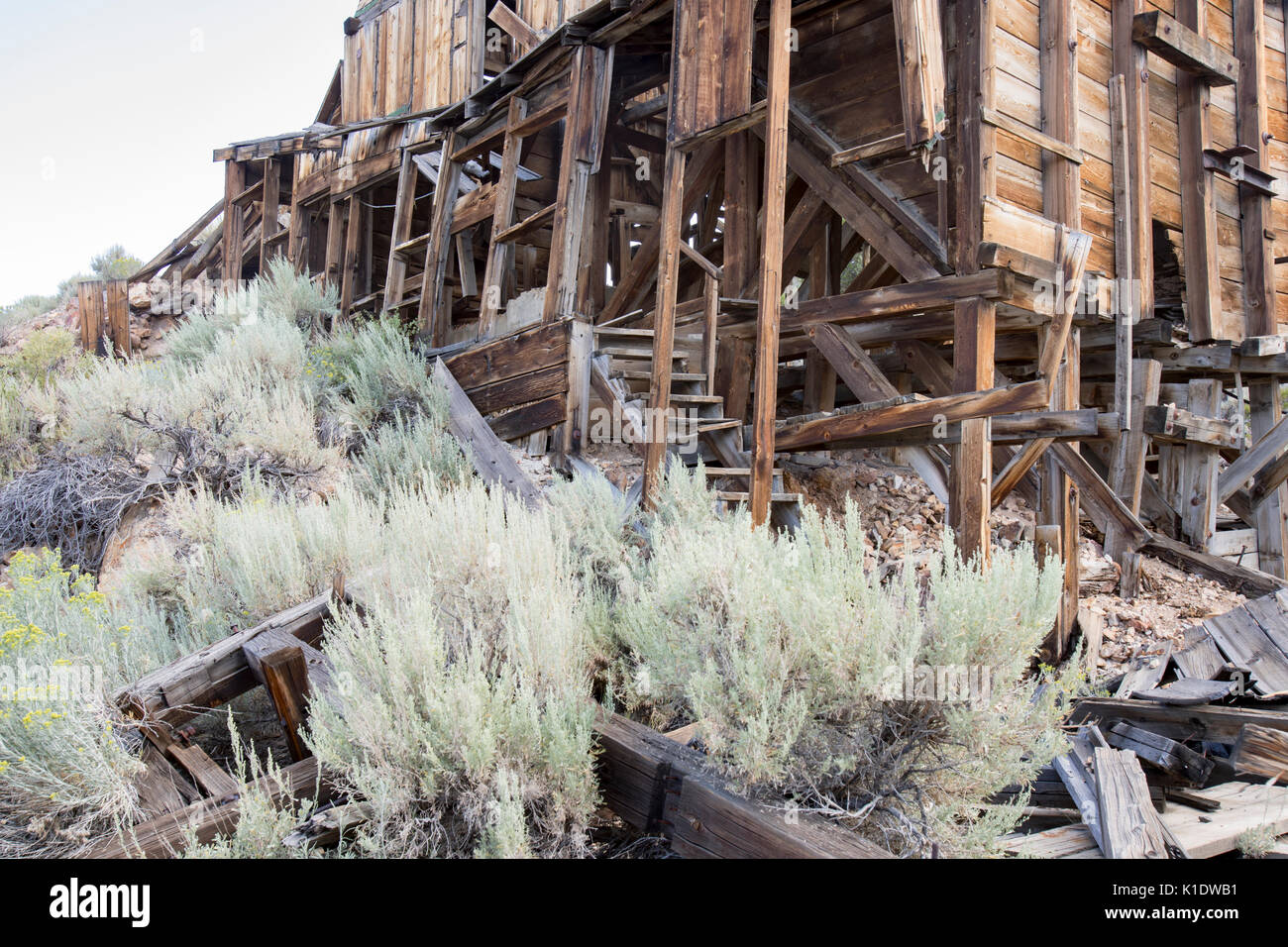 Falling wooden structure at Masonic-Chemung mine ruins site Stock Photo ...