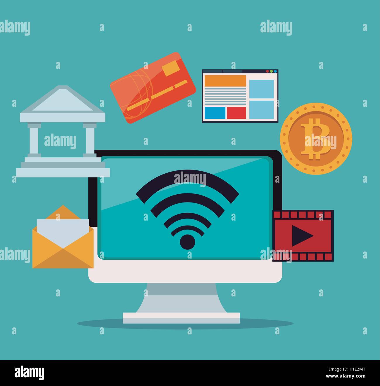 color background of display computer with icons connectivity technology ...