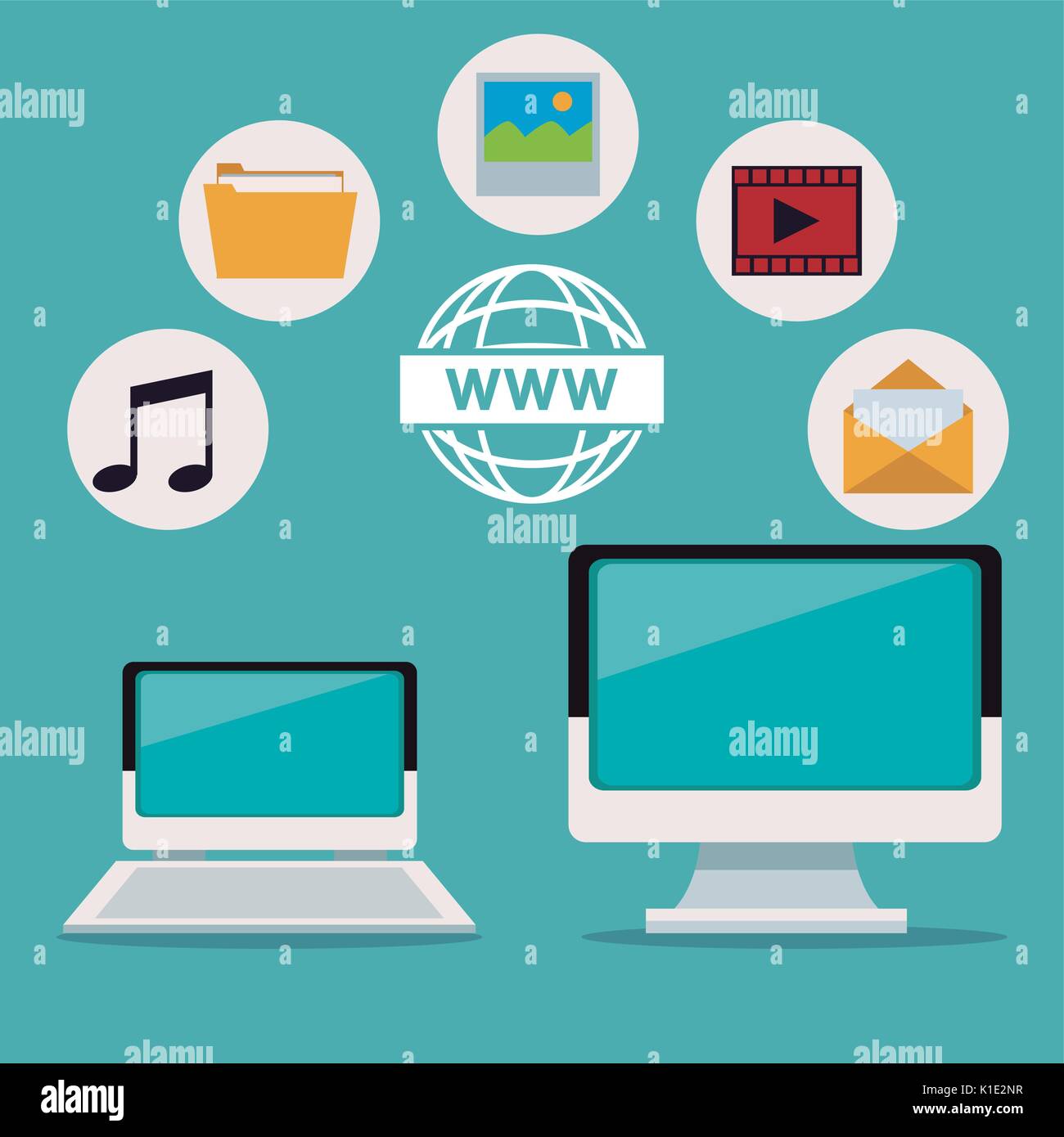 color background of devices laptop and display computer with icons ...