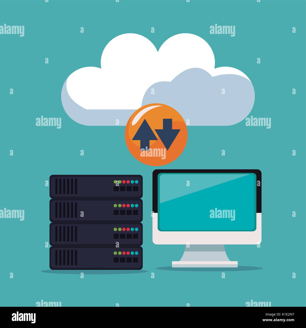 color background of device display computer with server rack and cloud ...