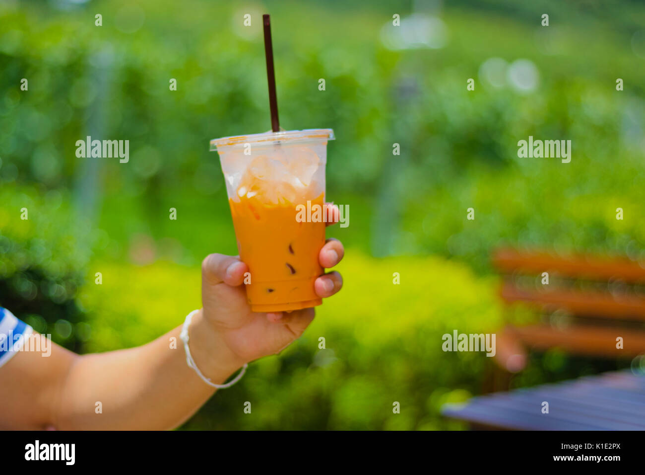 Woman holding glass iced tea hi-res stock photography and images - Alamy