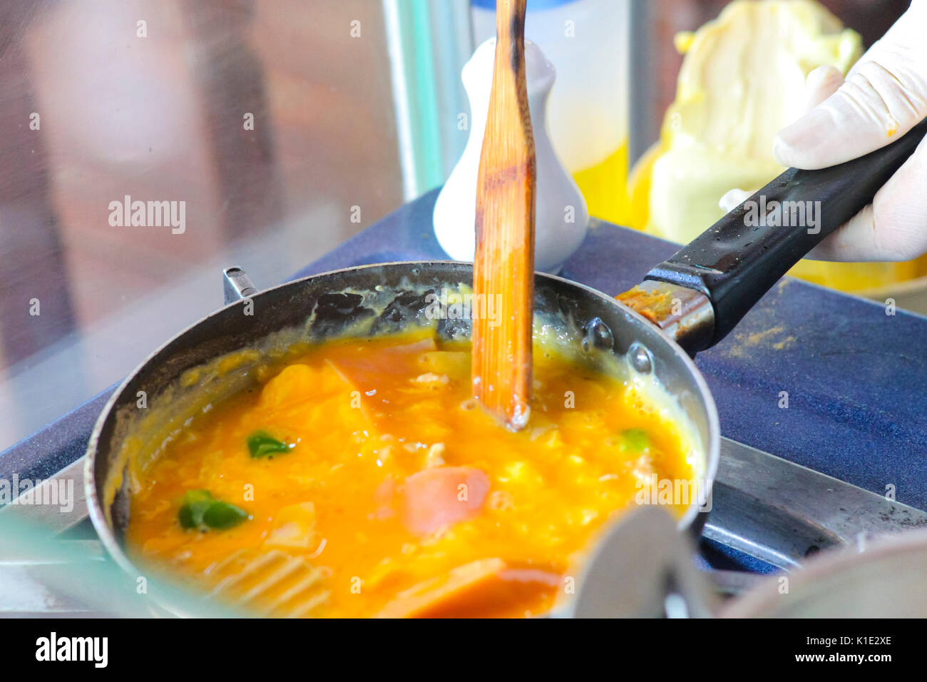 scrambled eggs top view Stock Photo - Alamy