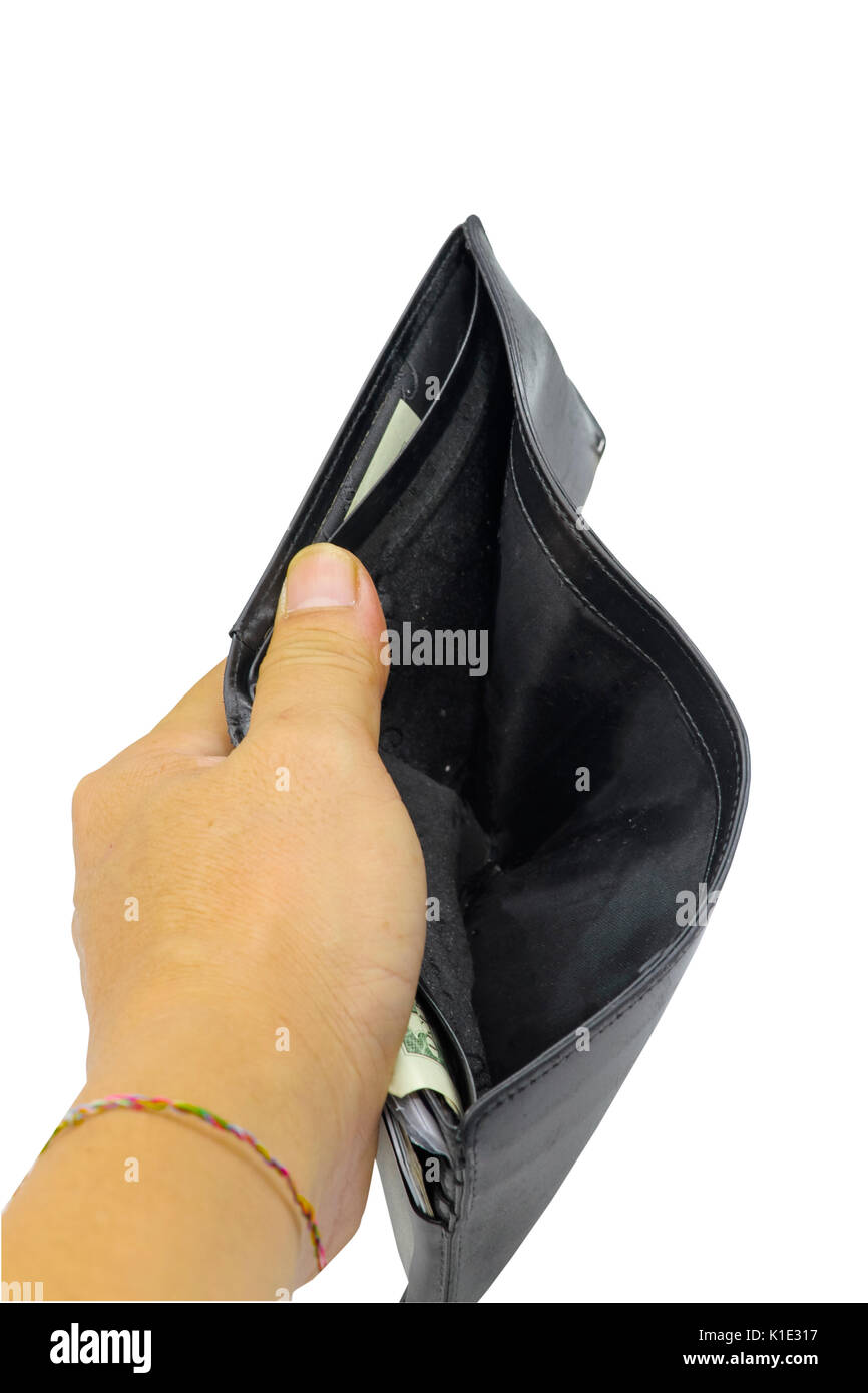 Empty of Money in purse on white background Stock Photo - Alamy