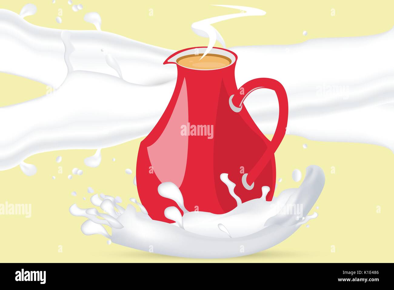 Red cream pot with cream splash isolated on yellow background Stock ...