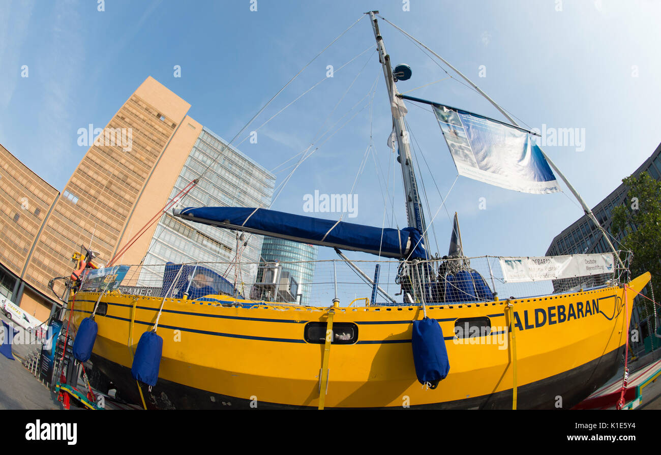 The research and media ship 'Aldebaran' stands on the Potsdamer Platz ...