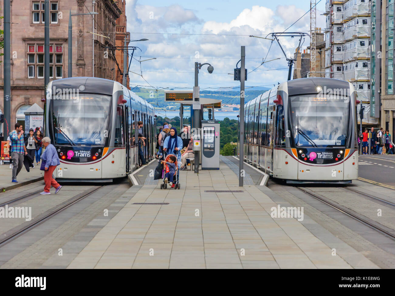 Edinburgh, Scotland, UK. 26th August, 2017. Two passenger trams ...