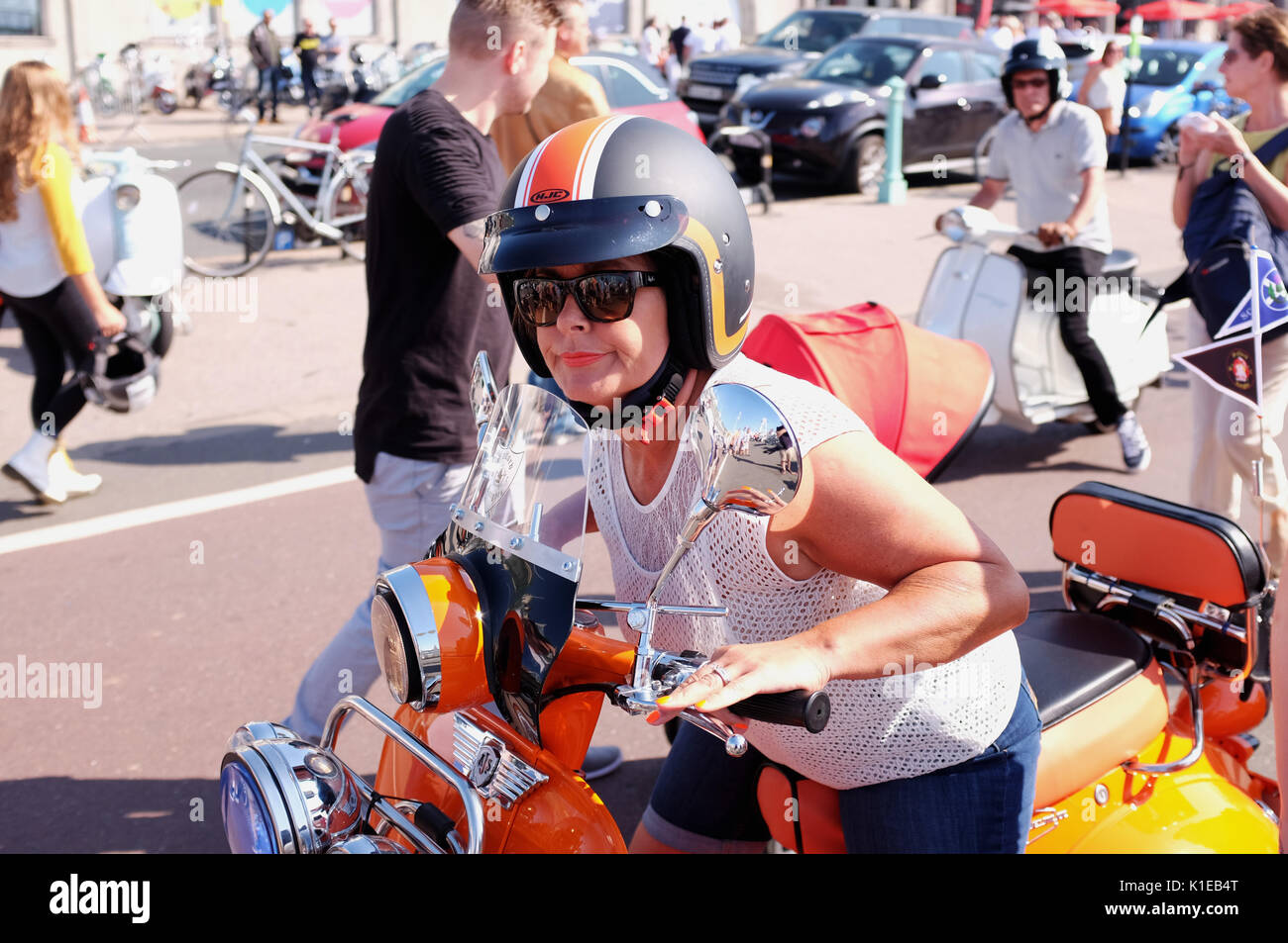 Brighton, UK. 27th Aug, 2017. Hundreds of Mods invade Brighton seafront ...