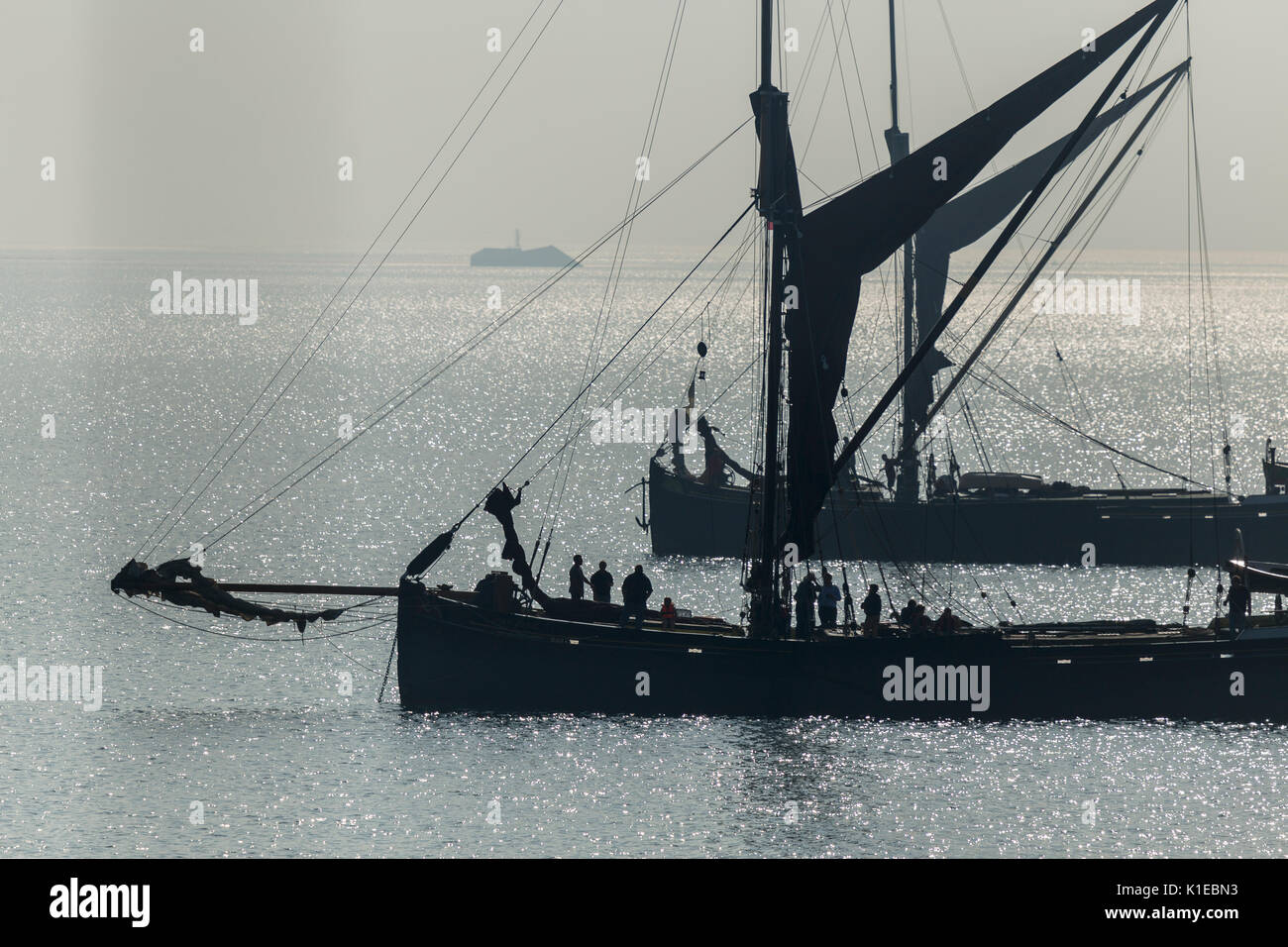 Historic Thames Sailing Barges at Anchor of Southend Pier Before Start ...