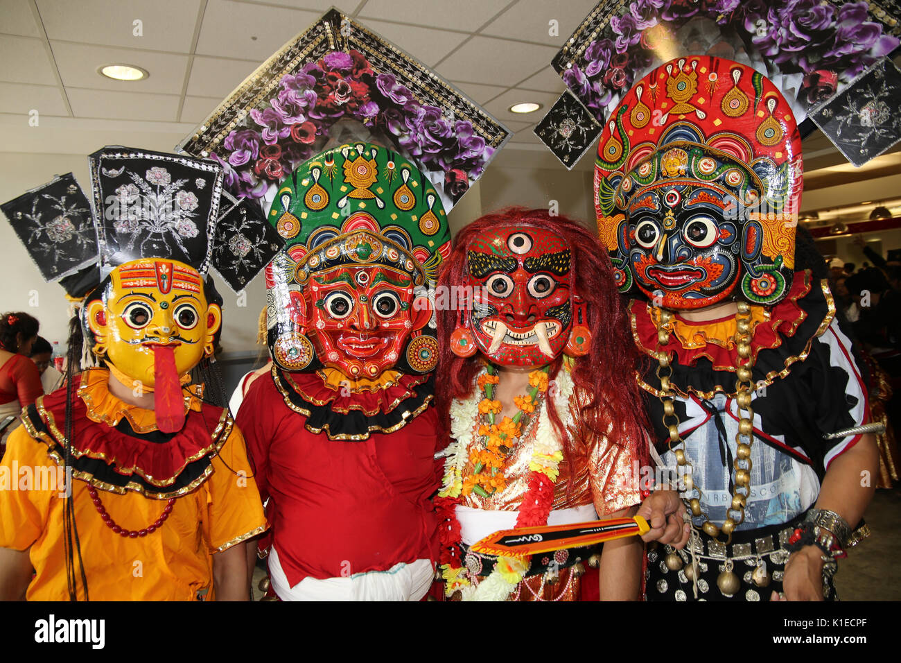 London, UK. 27th Aug, 2017. The mask of some of the many Gods in the ...
