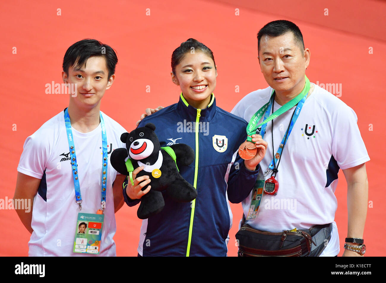Zhubei, Taiwan. Credit: MATSUO. 27th Aug, 2017. (L-R) Ryo Murakami, Ayaka Honda, Sun Jian-ming ...