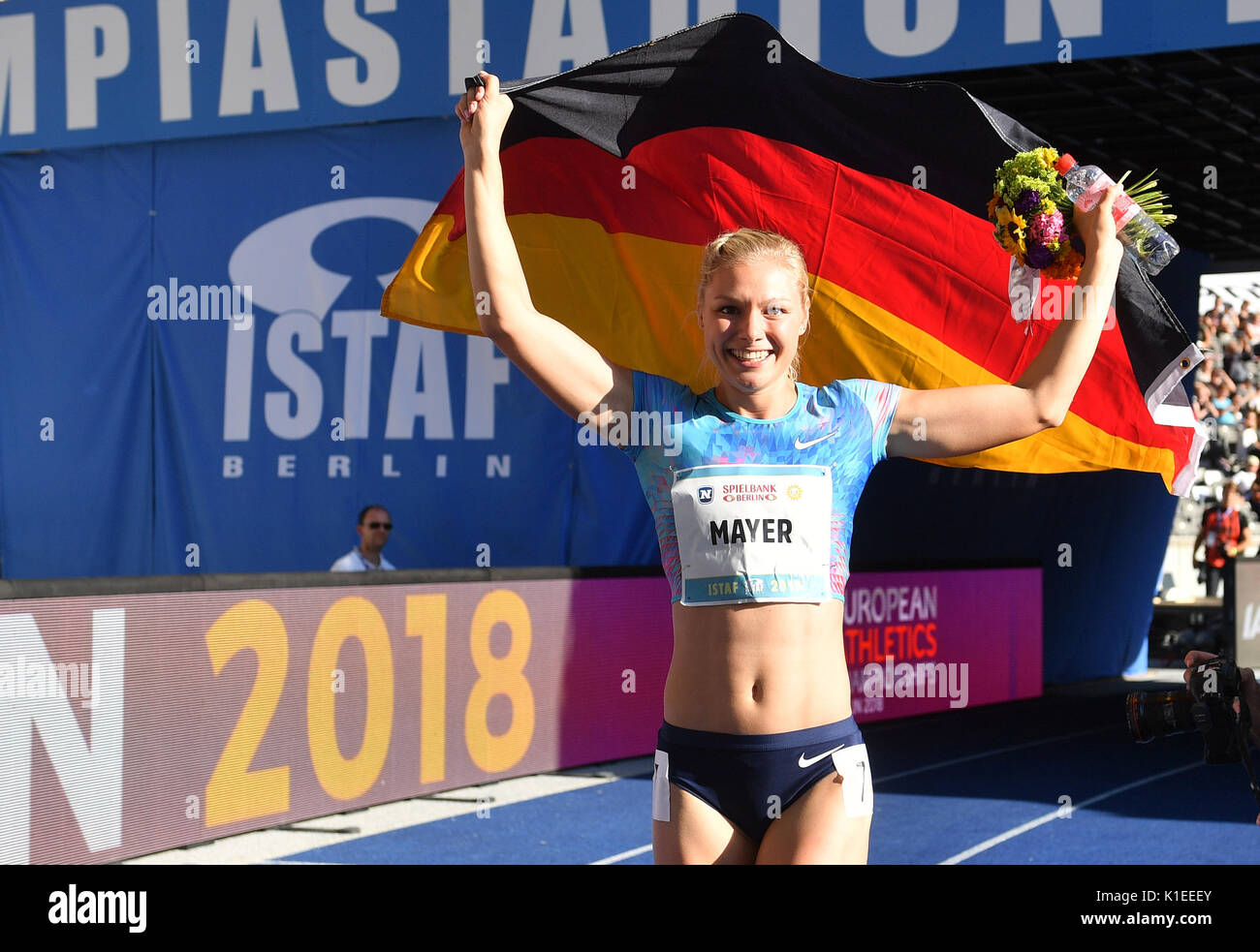 Berlin, Germany. 27th Aug, 2017. Germany's Lisa Mayer celebrates after ...