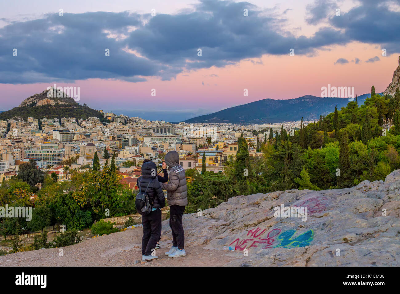 Athens Greece landmarks at sunset Stock Photo - Alamy