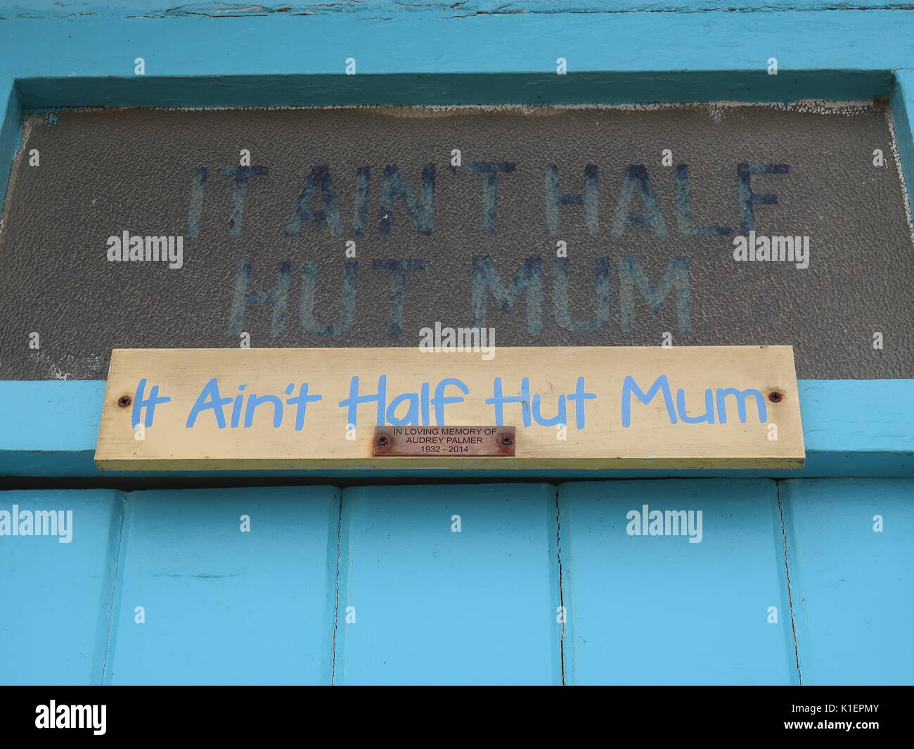 Beach hut named It ain't half hut mum, Sandown, Isle of Wight Stock ...