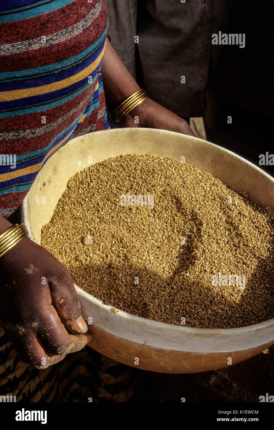 Niger, Tonkassare, West Africa. Young Zarma Woman with calabash of ...