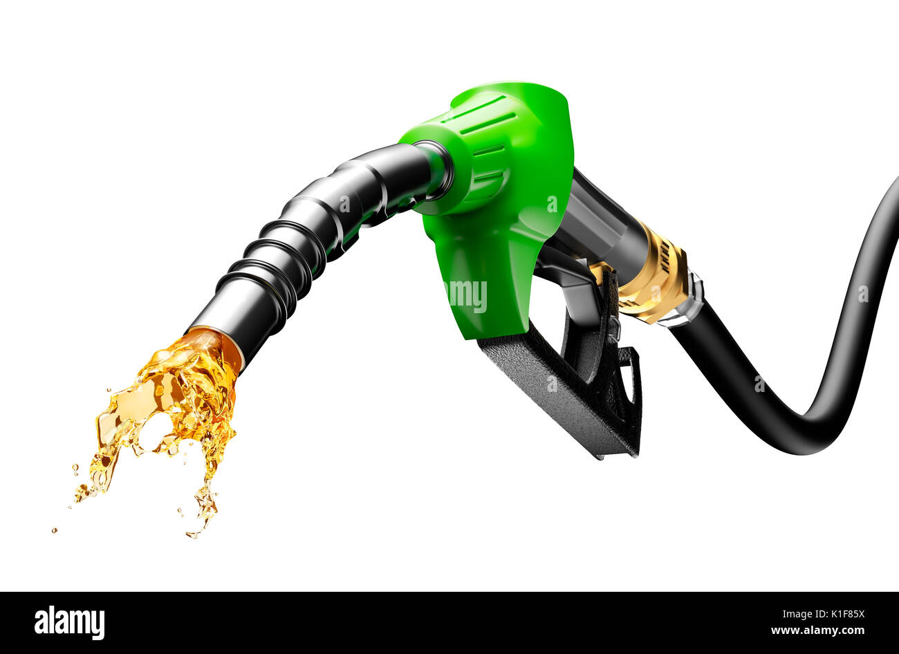Gasoline gushing out from pump isolated on white background Stock Photo ...