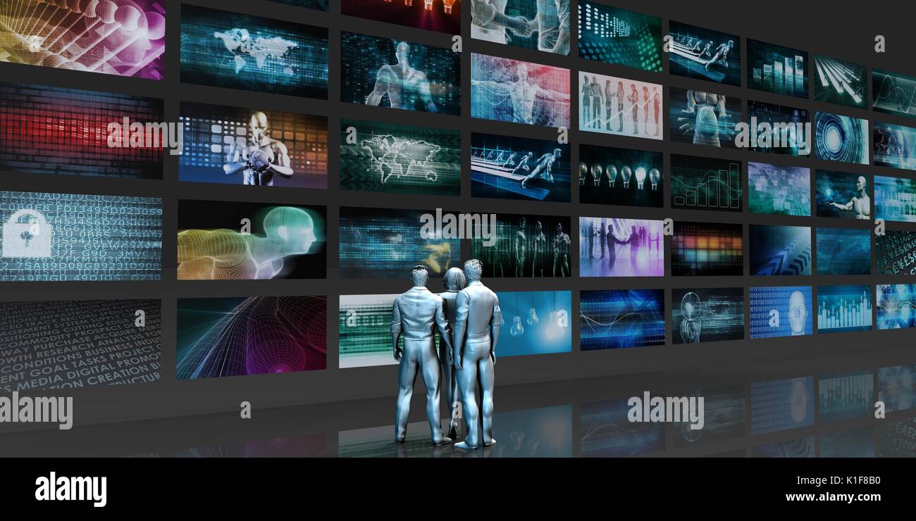 People Looking into Video Wall Screens in 3d Stock Photo - Alamy