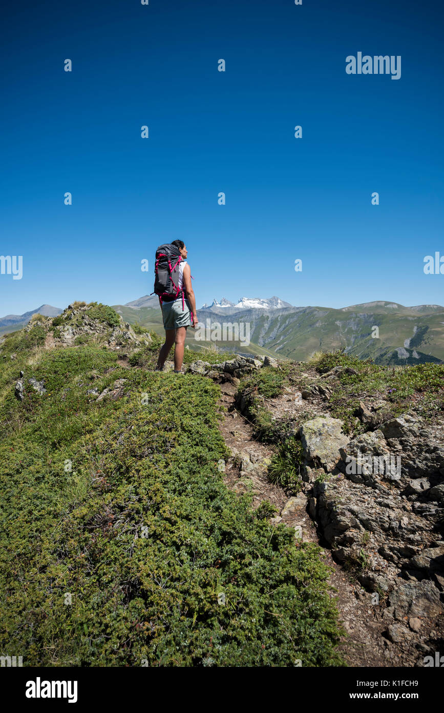 Woman hiking in french alps hi-res stock photography and images - Alamy