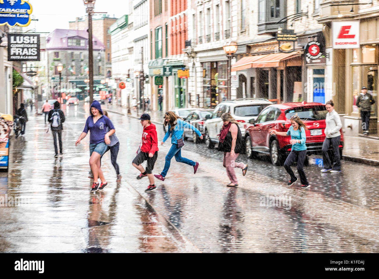 Quebec City, Canada - May 31, 2017: Old town street Saint-Jean during ...