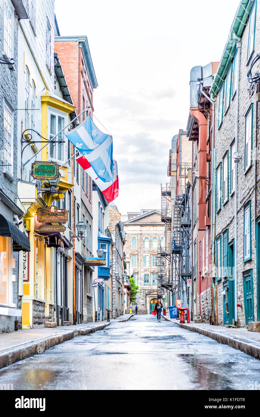 Quebec City, Canada - May 31, 2017: European street in upper old town ...