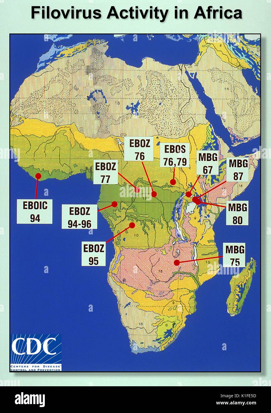 Filovirus activity in Africa, Map of Africa showing locations of ...