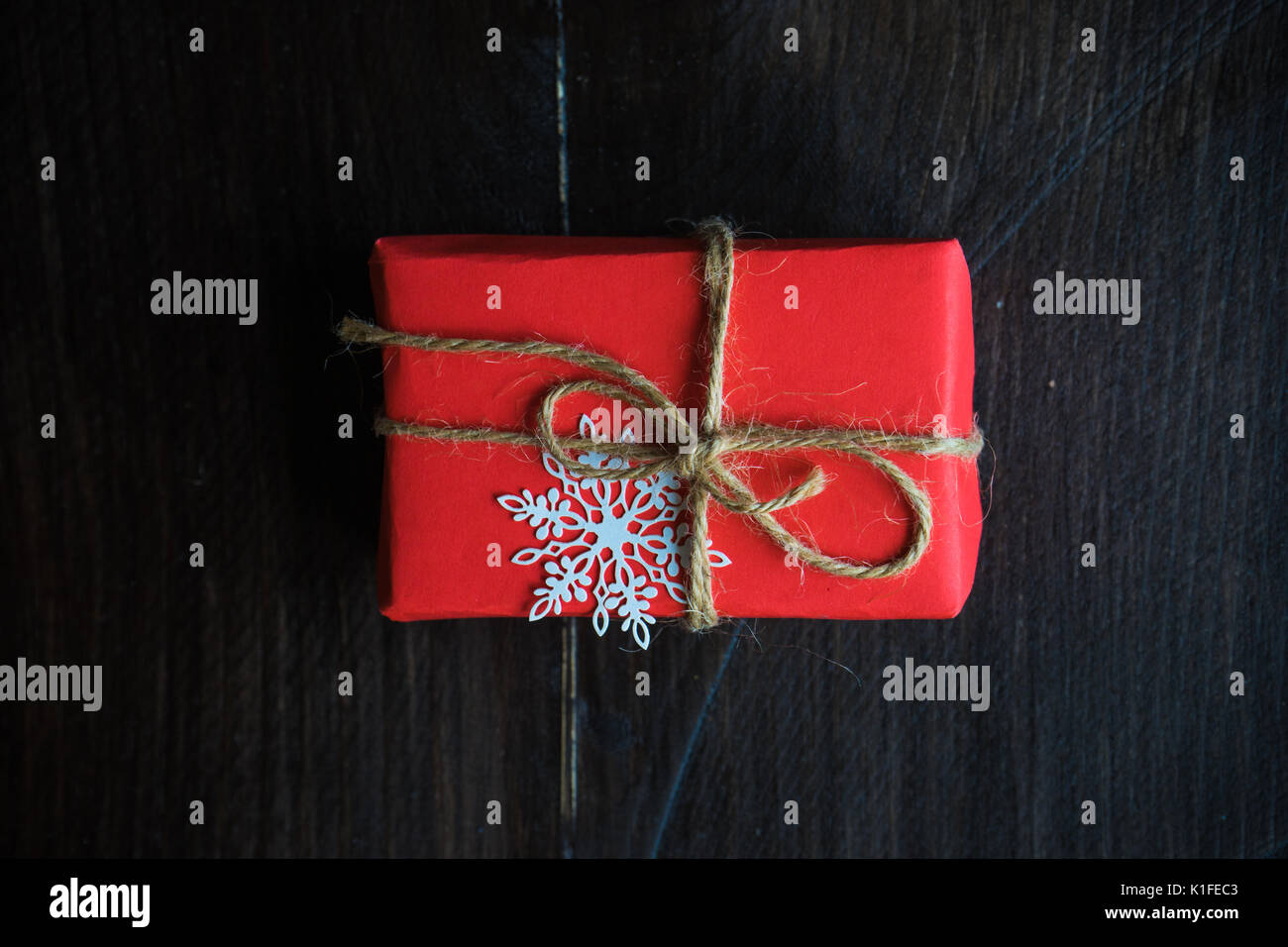 Festive Christmas themed frame with gift box and decorations Stock ...