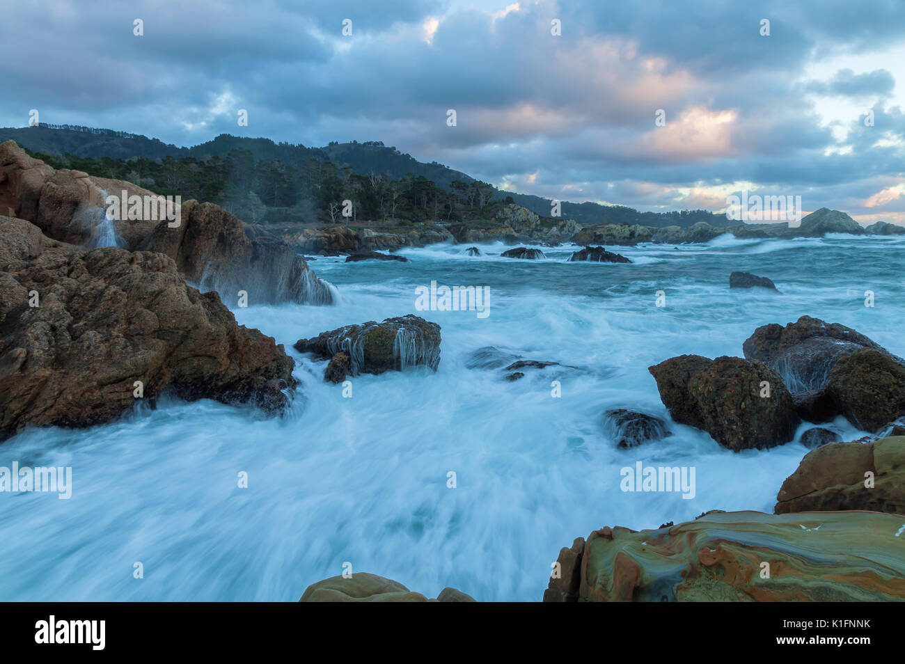 Sunset over Point Lobos, and the approaching winter rain storm, Point ...