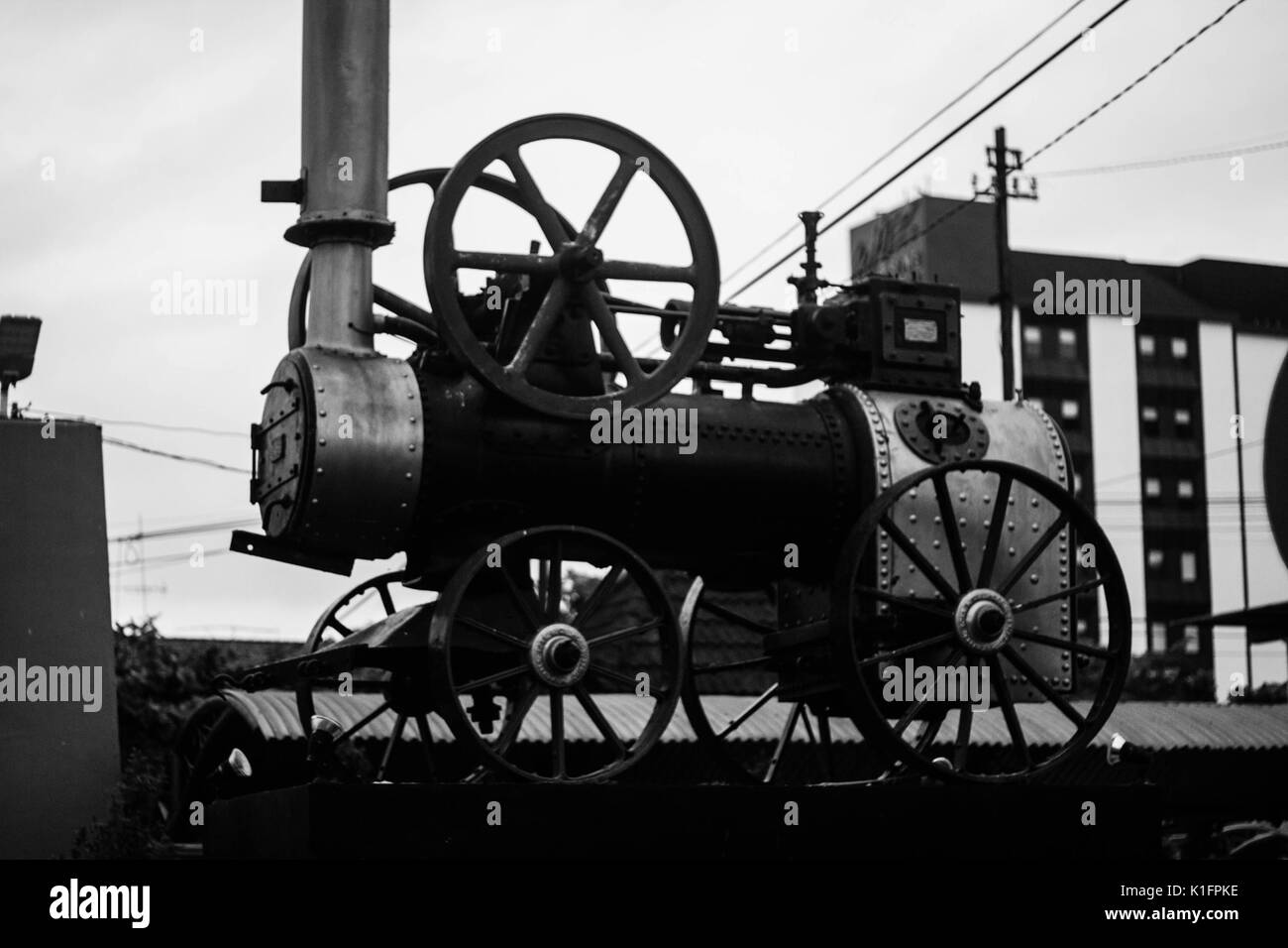 a train statue steam machine old black and white at jogja yogyakarta ...