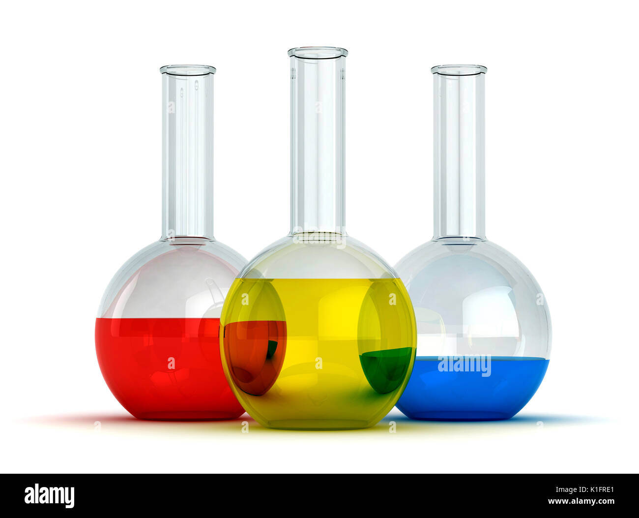 3d render of glass flasks with liquid substances Stock Photo - Alamy