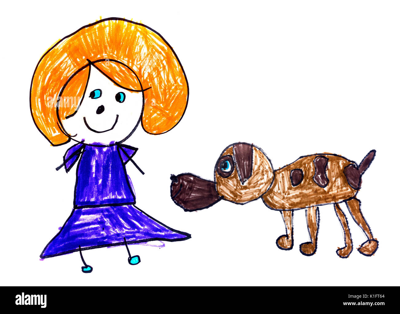 Original child's drawing with color markers on white paper Stock Photo ...