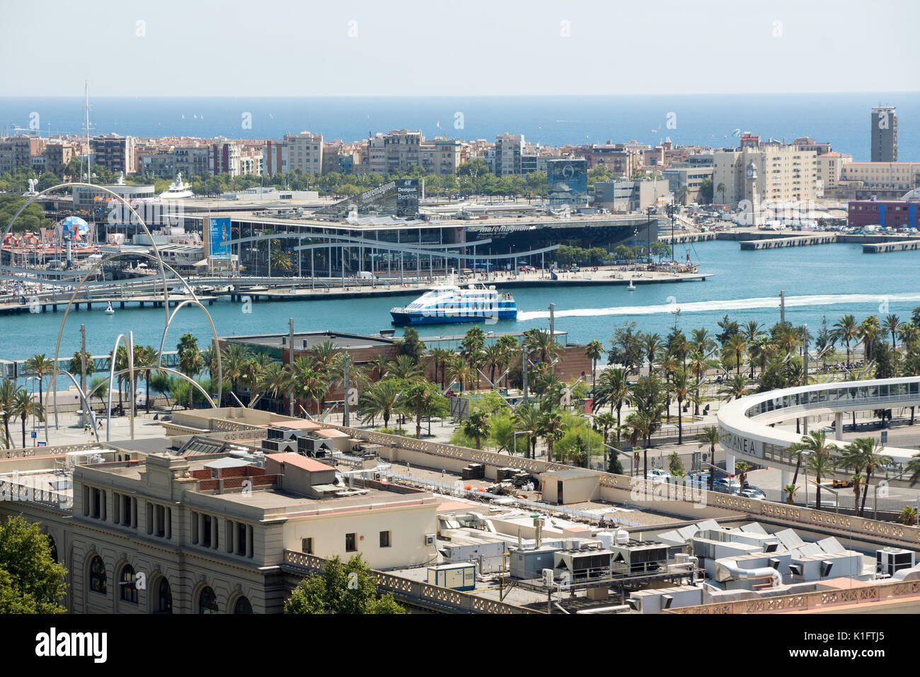 Barcelona, Spain - July 28, 2016: View from Barcelona harbor, Spain ...