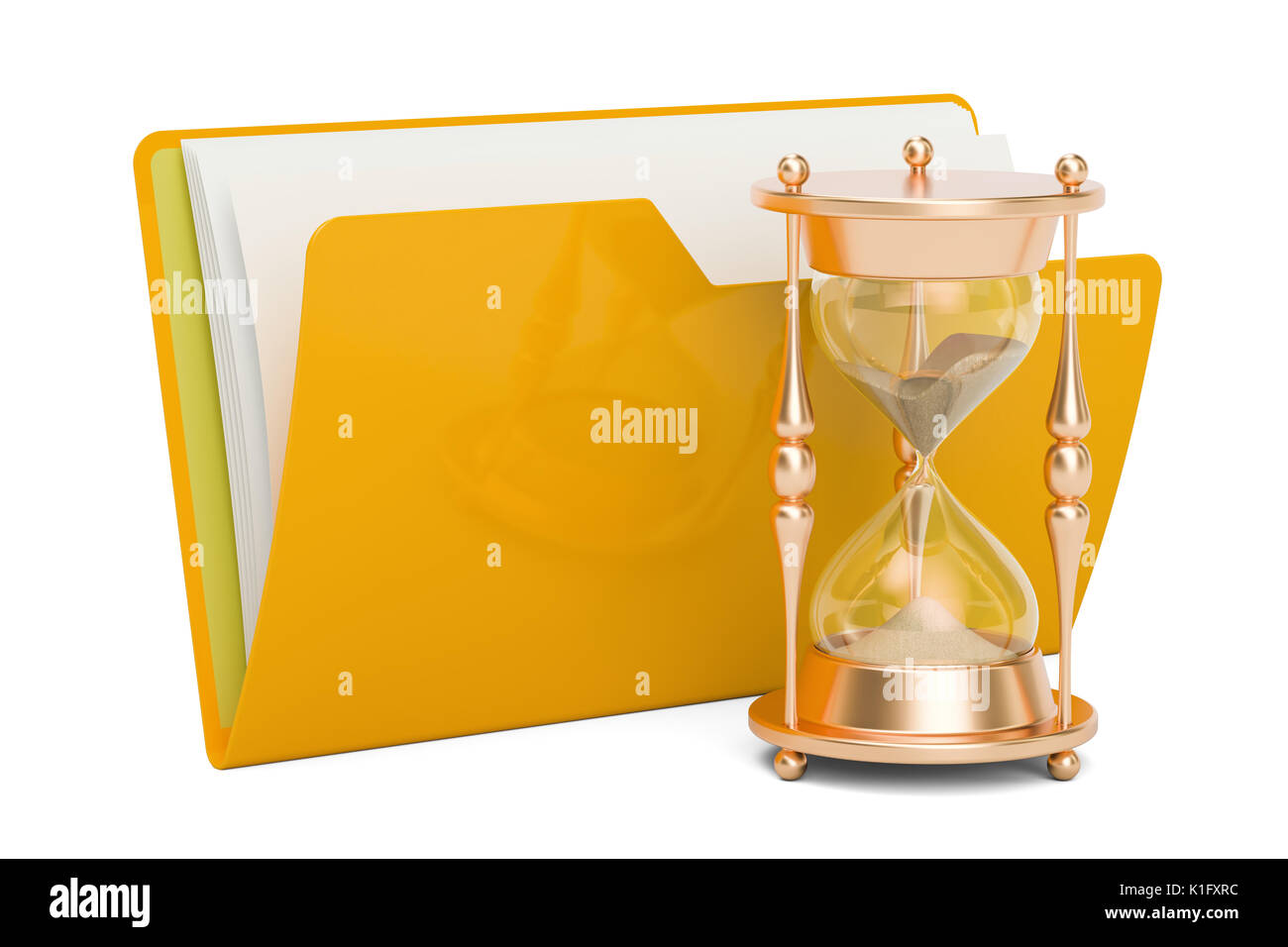 Computer folder icon with clock, 3D rendering isolated on white ...