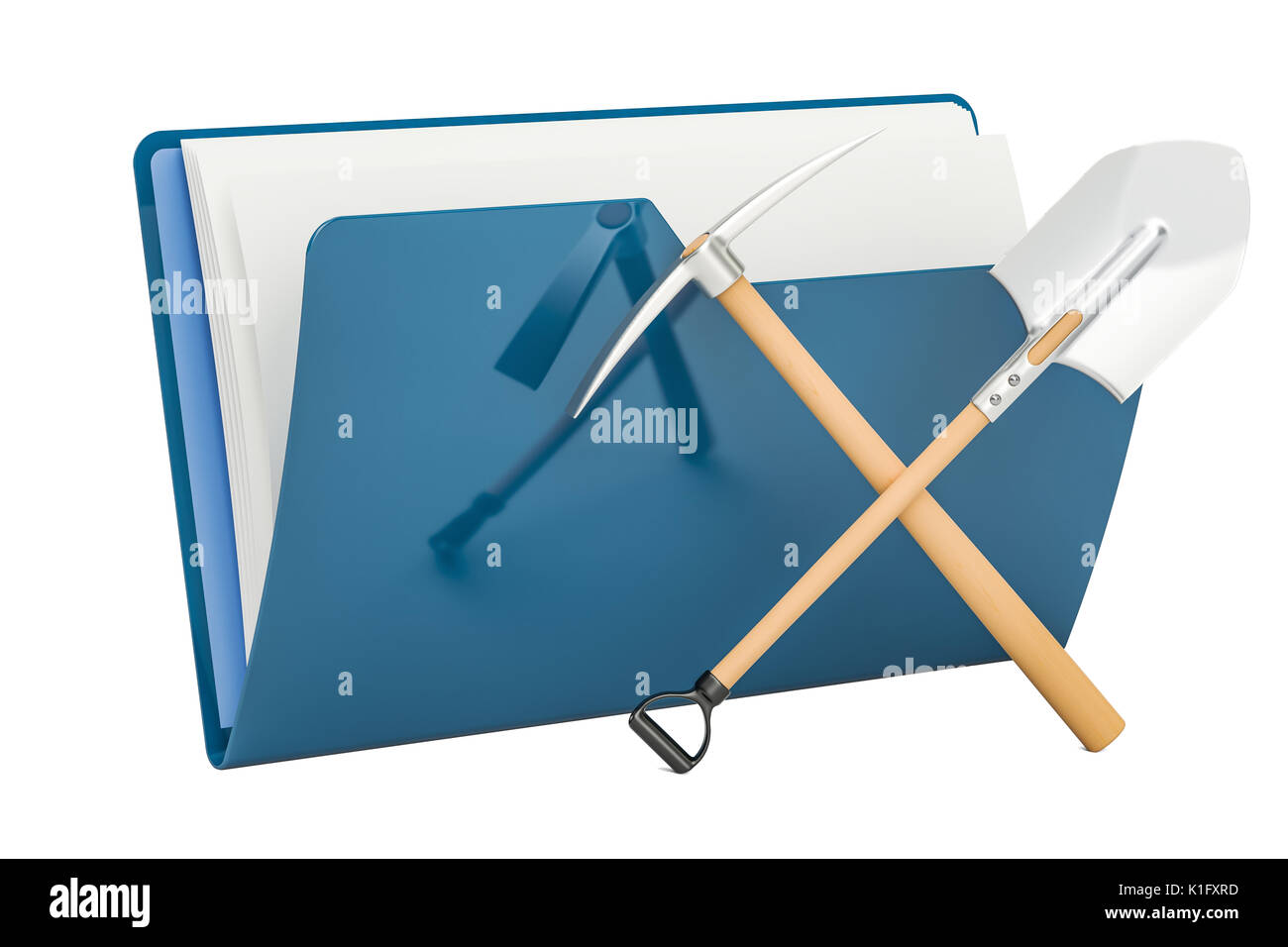 Computer folder icon with crossed pickaxe and spade, 3D rendering ...