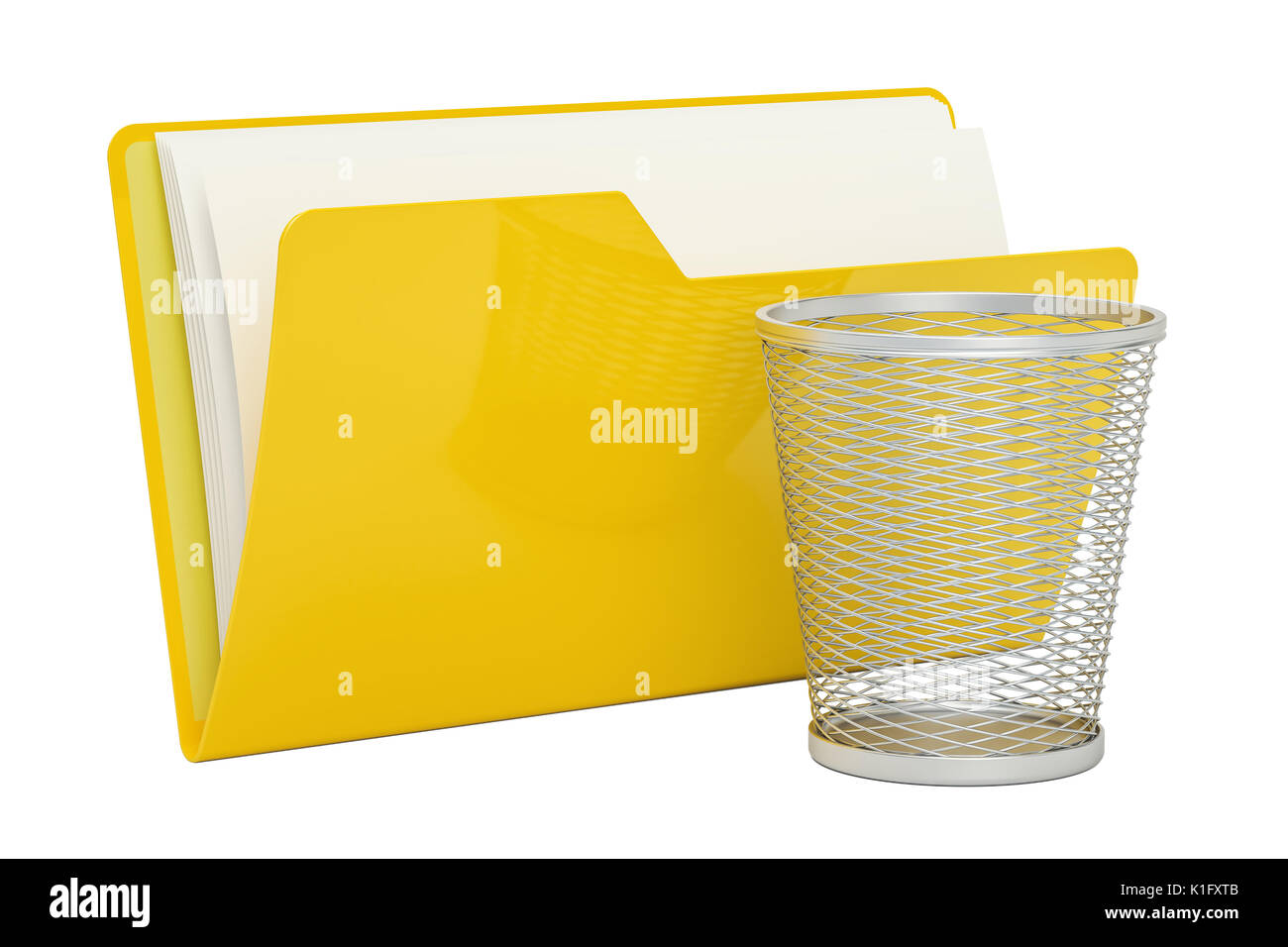 Computer folder icon with recycle bin, 3D rendering isolated on white ...