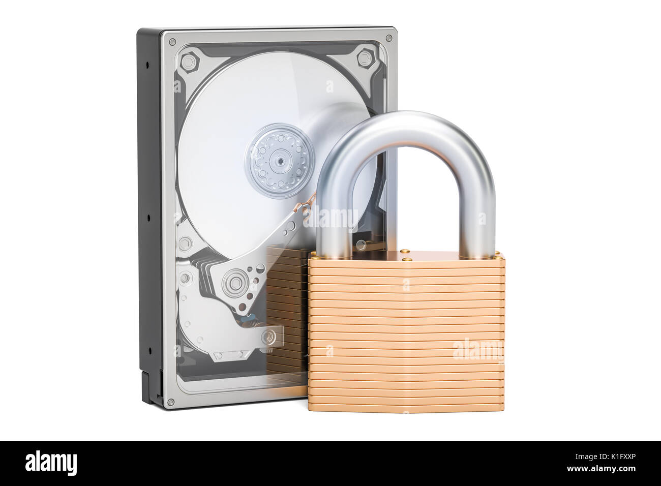 Hard Disk Drive HDD with padlock. Security and protection concept, 3D ...