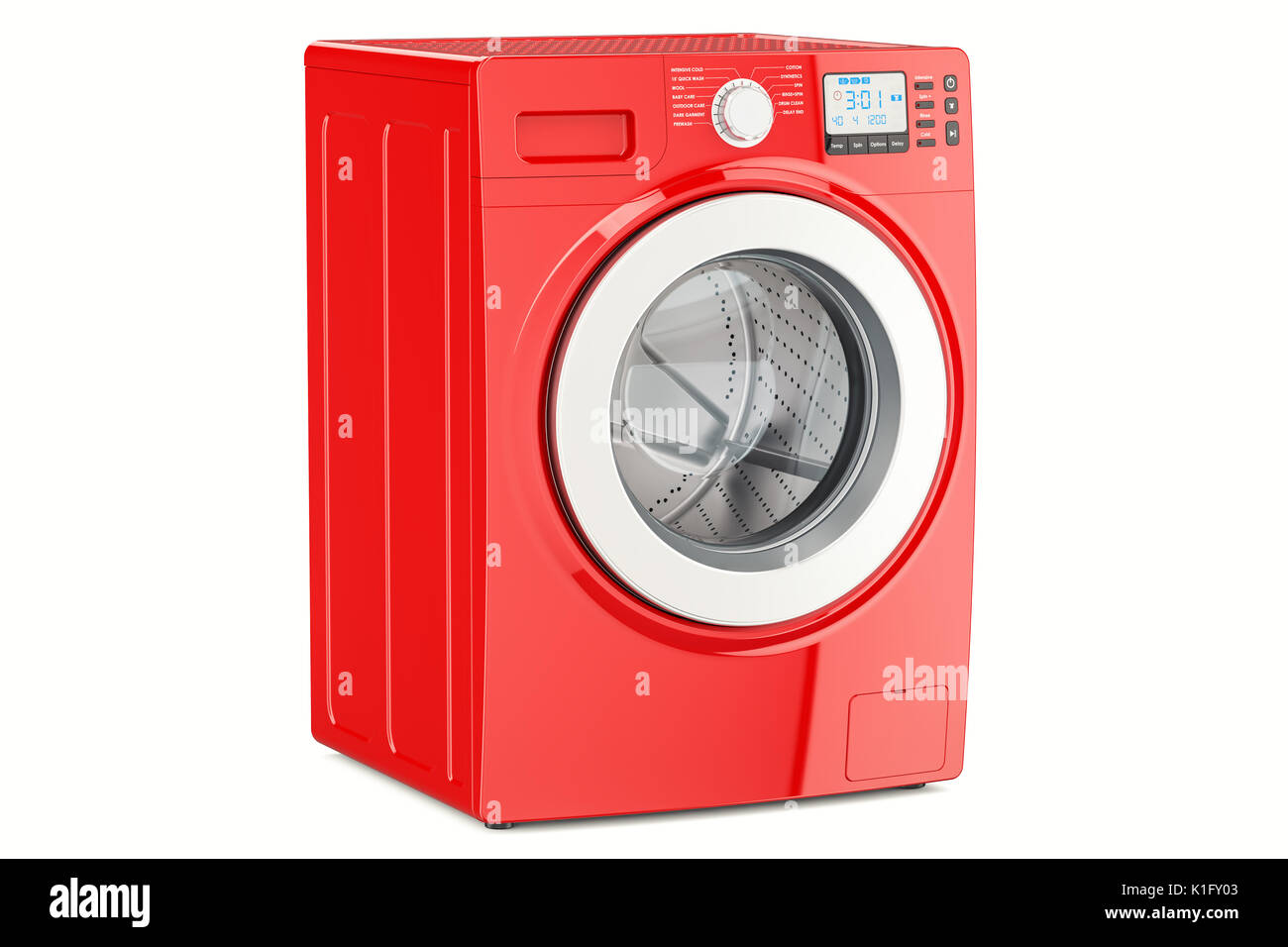 modern red washing machine, 3D rendering isolated on white background ...
