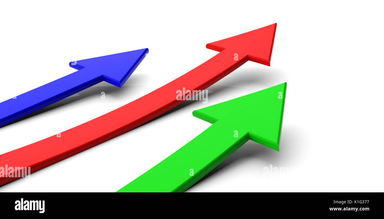 Colorful arrows showing growth on white background. 3d illustration ...