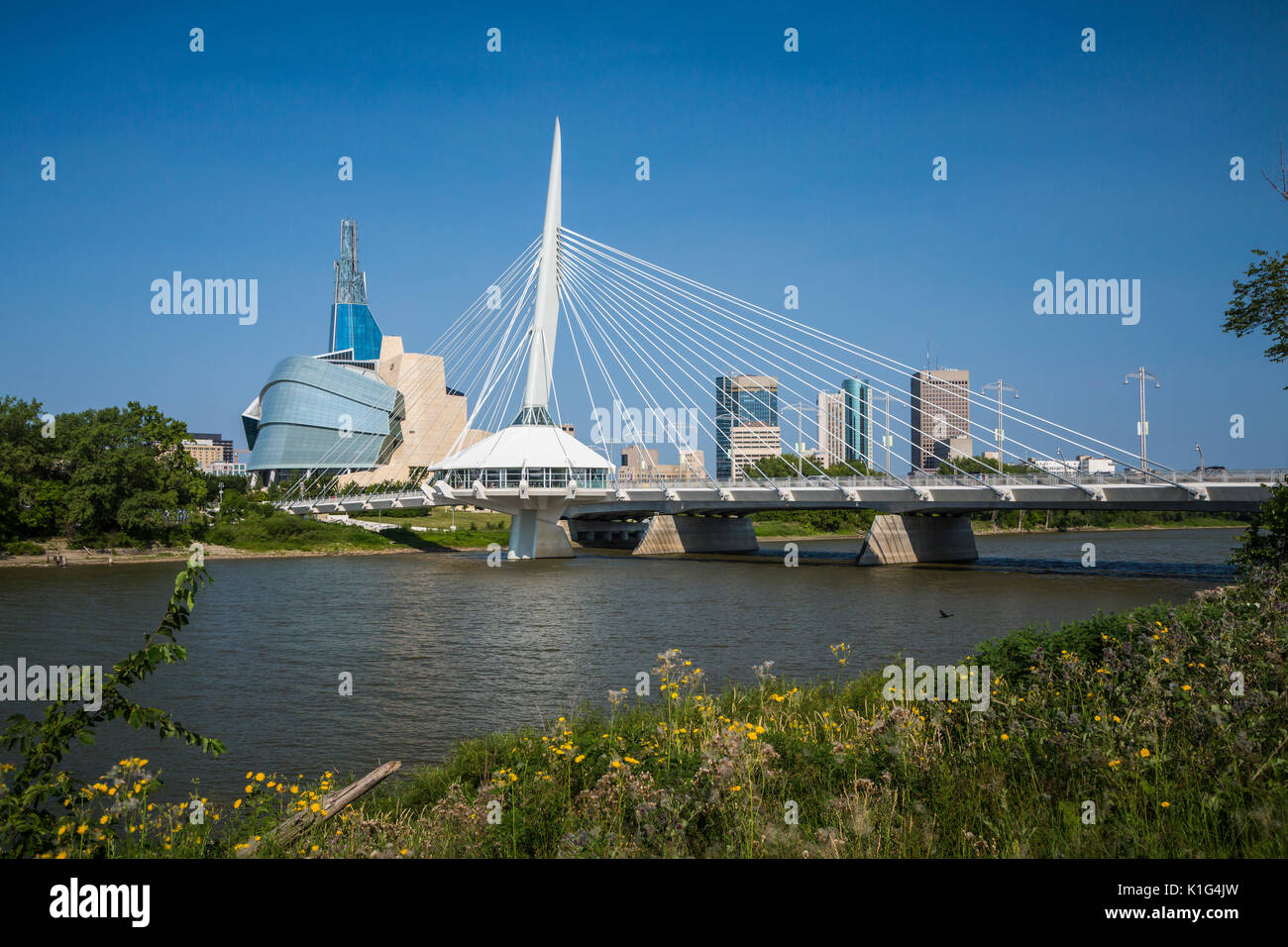 The Provencher Bridge and city skyline of Winnipeg, Manitoba, Canada ...