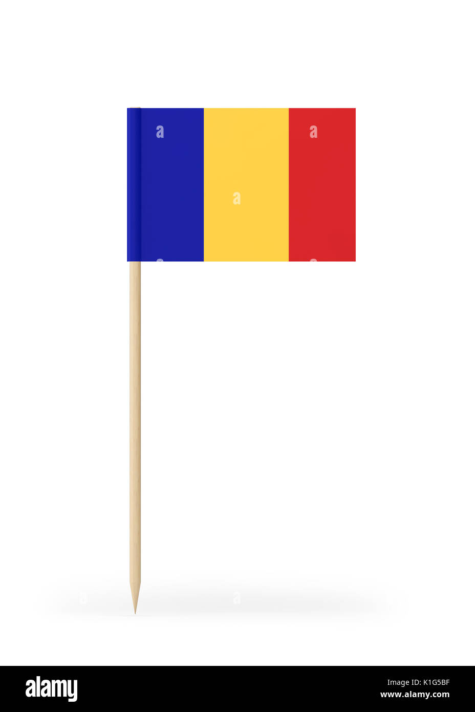 Small Romania flag on a toothpick. The flag has nicely detailed paper ...