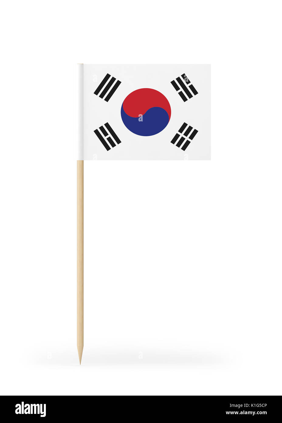 Small South Korea flag on a toothpick. The flag has nicely detailed ...