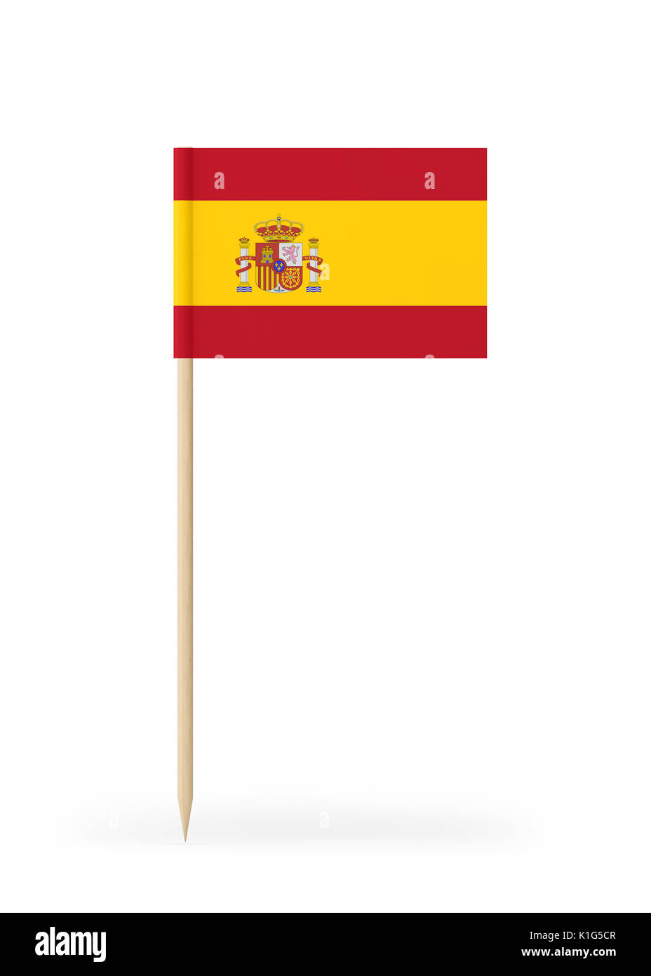 Small Spain flag on a toothpick. The flag has nicely detailed paper ...