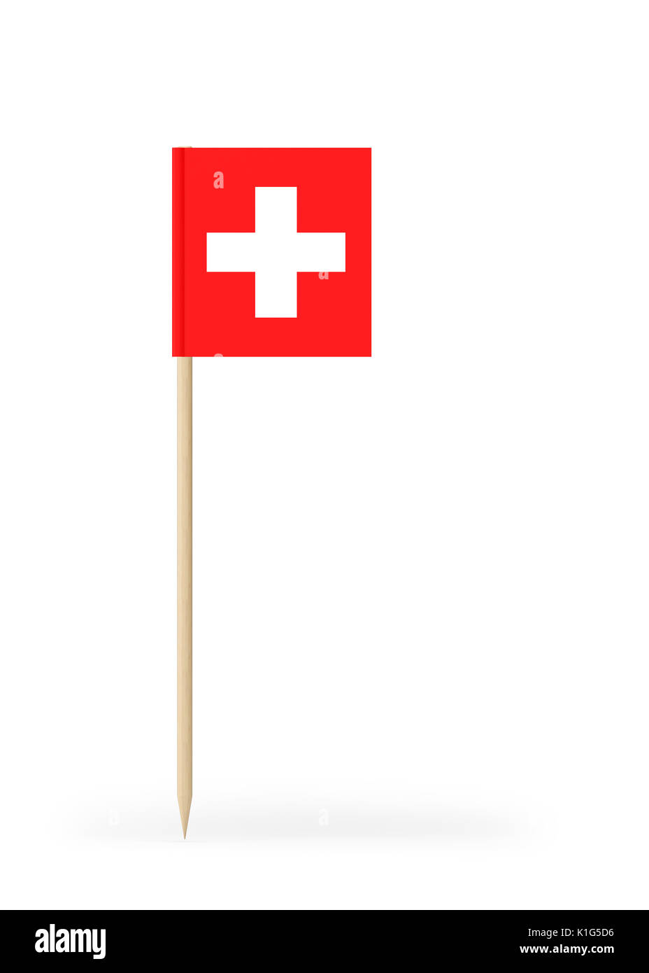 Small Switzerland flag on a toothpick. The flag has nicely detailed ...