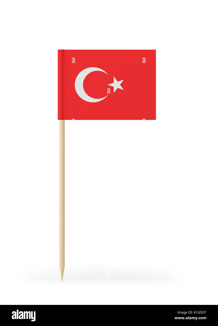 Small Turkish flag on a toothpick. The flag has nicely detailed paper ...