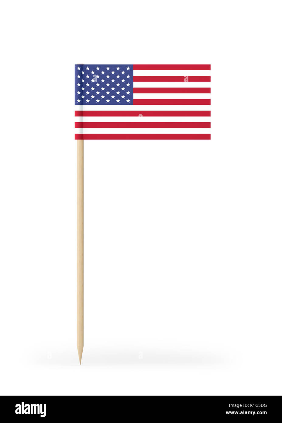 Small USA flag on a toothpick. The flag has nicely detailed paper ...