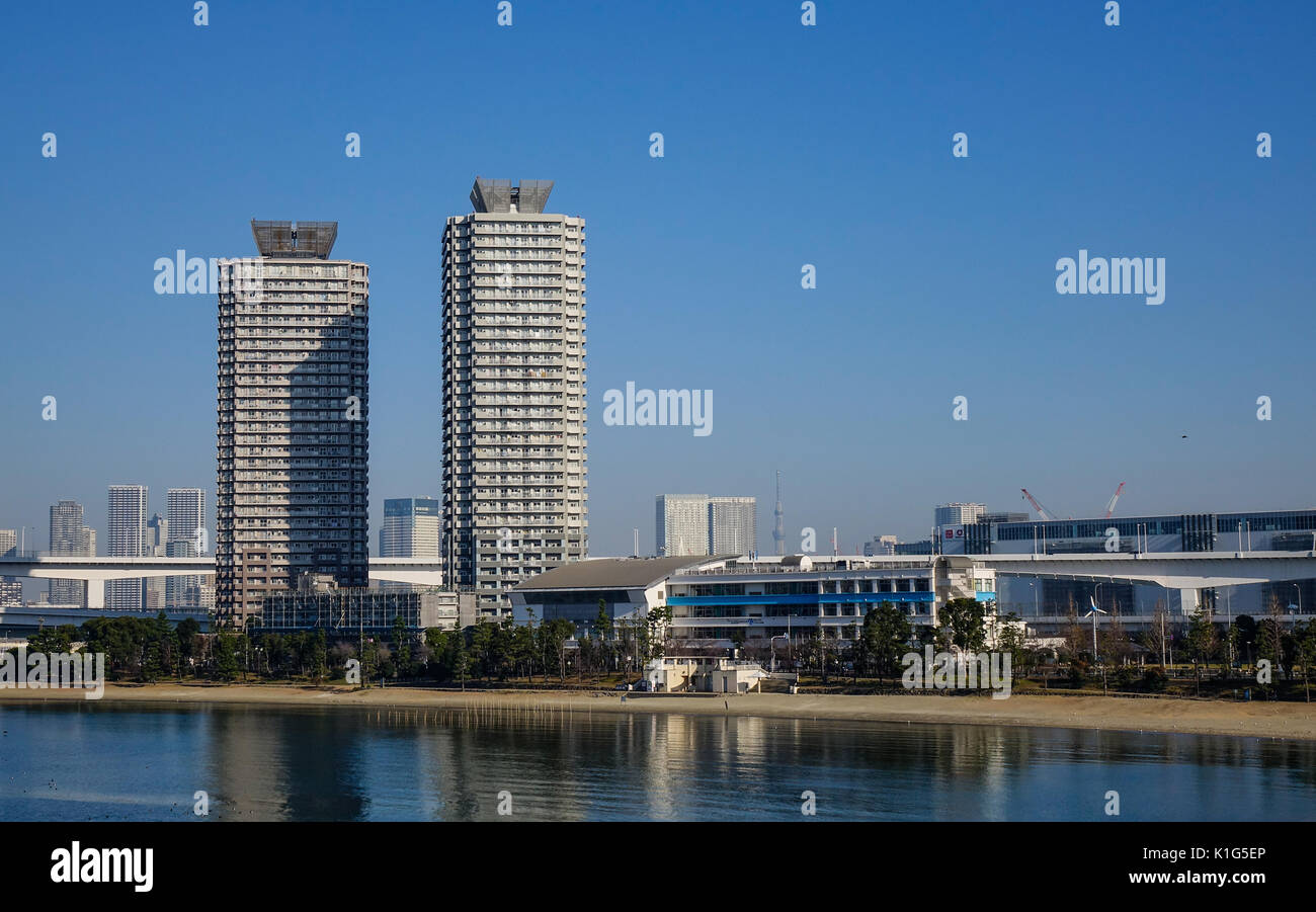 Tokyo, Japan - Jan 4, 2016. Many modern buildings located in Tokyo Bay ...