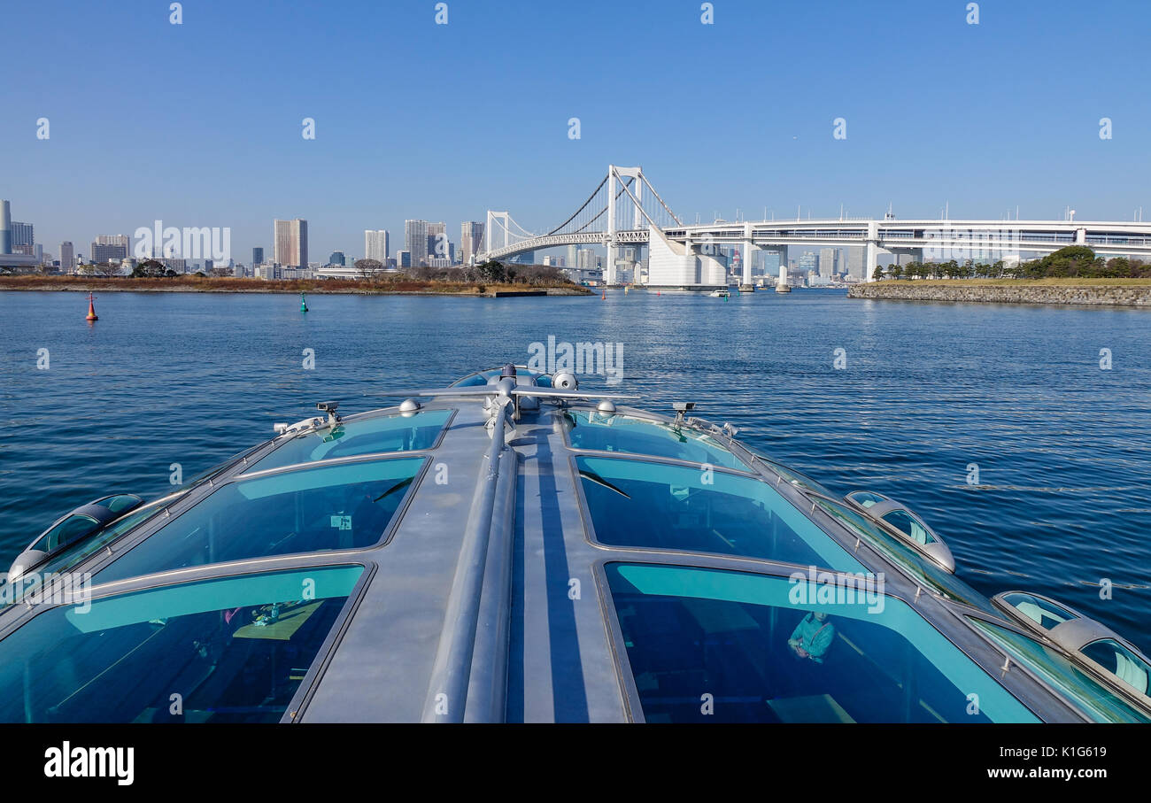 Tokyo, Japan - Jan 4, 2016. A tourist ferry running on the sea in Tokyo ...