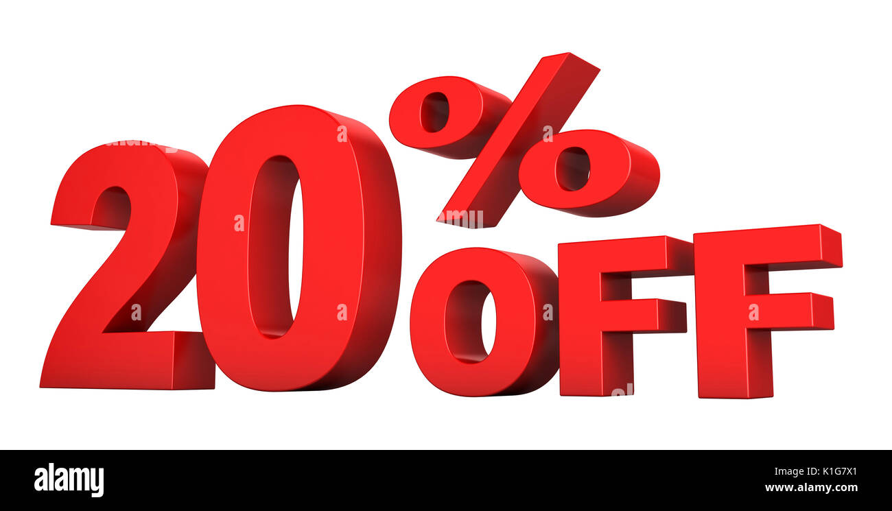 3d render of 20 Percent off sale text isolated over white background ...