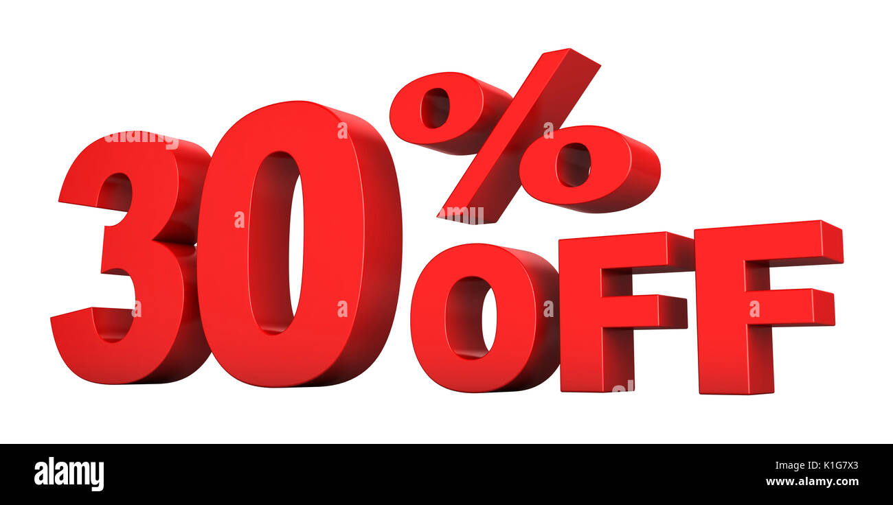 3d render of 30 percent off sale text isolated over white background ...