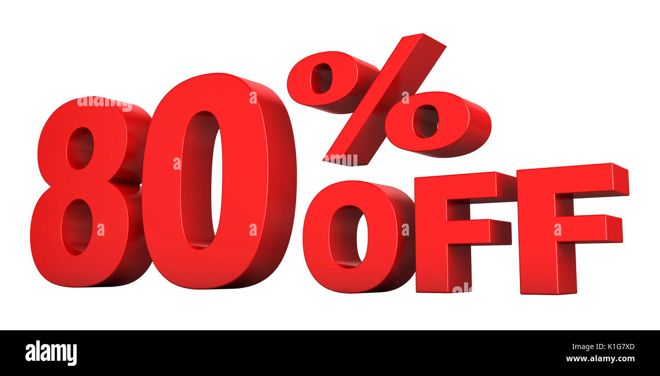 3d render of 80 percent off sale text isolated over white background ...